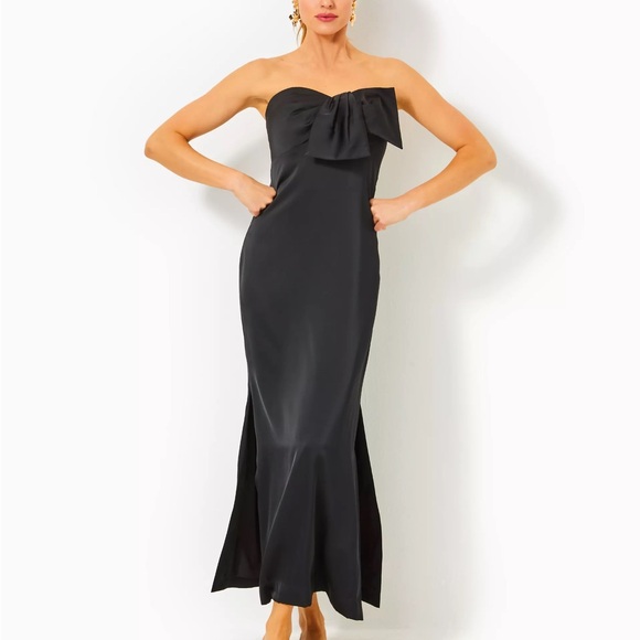 Lilly Pulitzer | Dresses | Lilly Pulitzer Black Satin Bow Long Dress ...